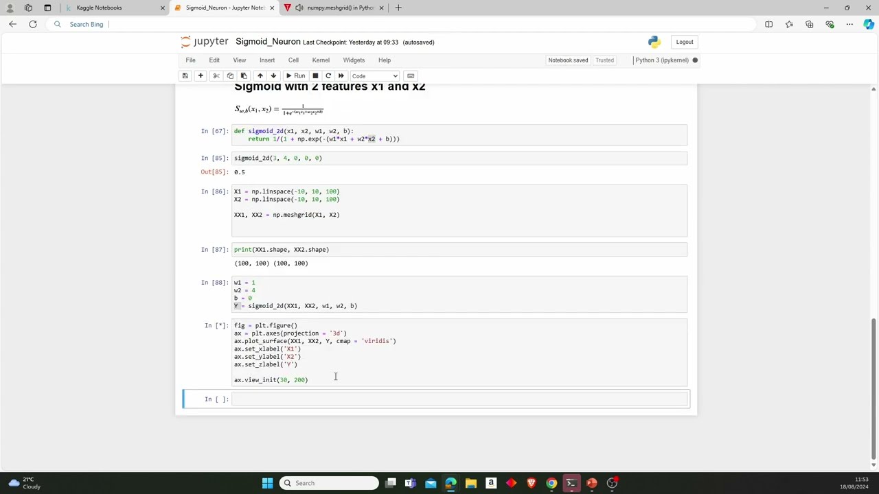 Lecture 5.1 : Sigmoid Function in 3D with Python Code