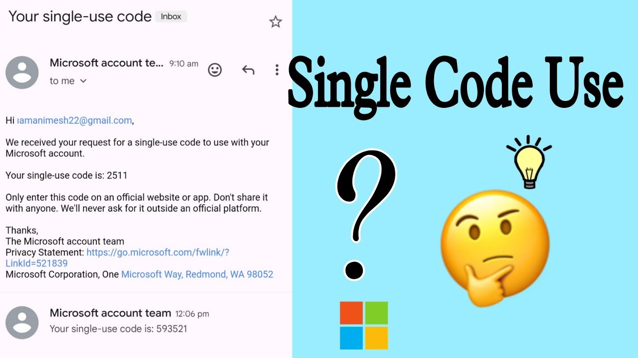 Getting single use code in email by Microsoft | Microsoft account password reset