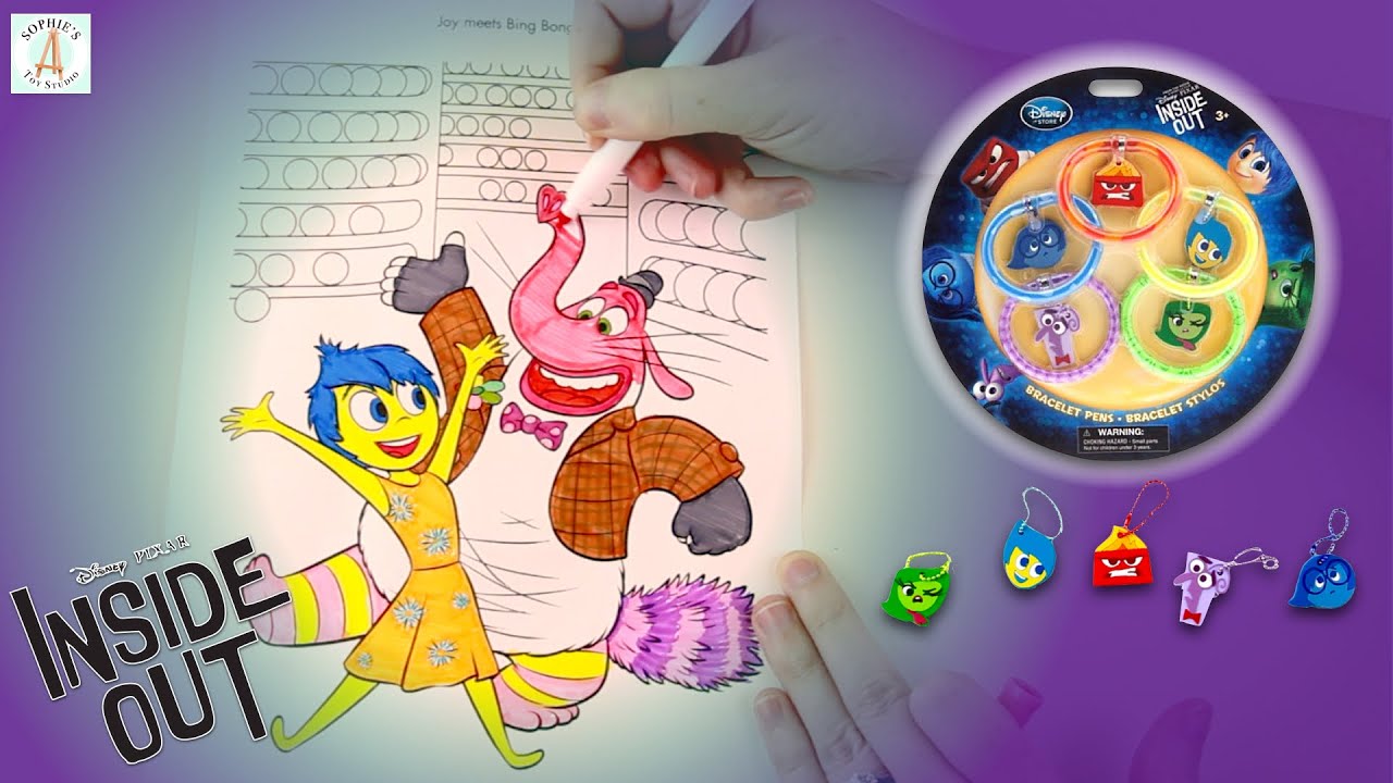 INSIDE OUT - Coloring JOY & BING BONG + Cool Pen Bracelets with All Emotions Keychains!