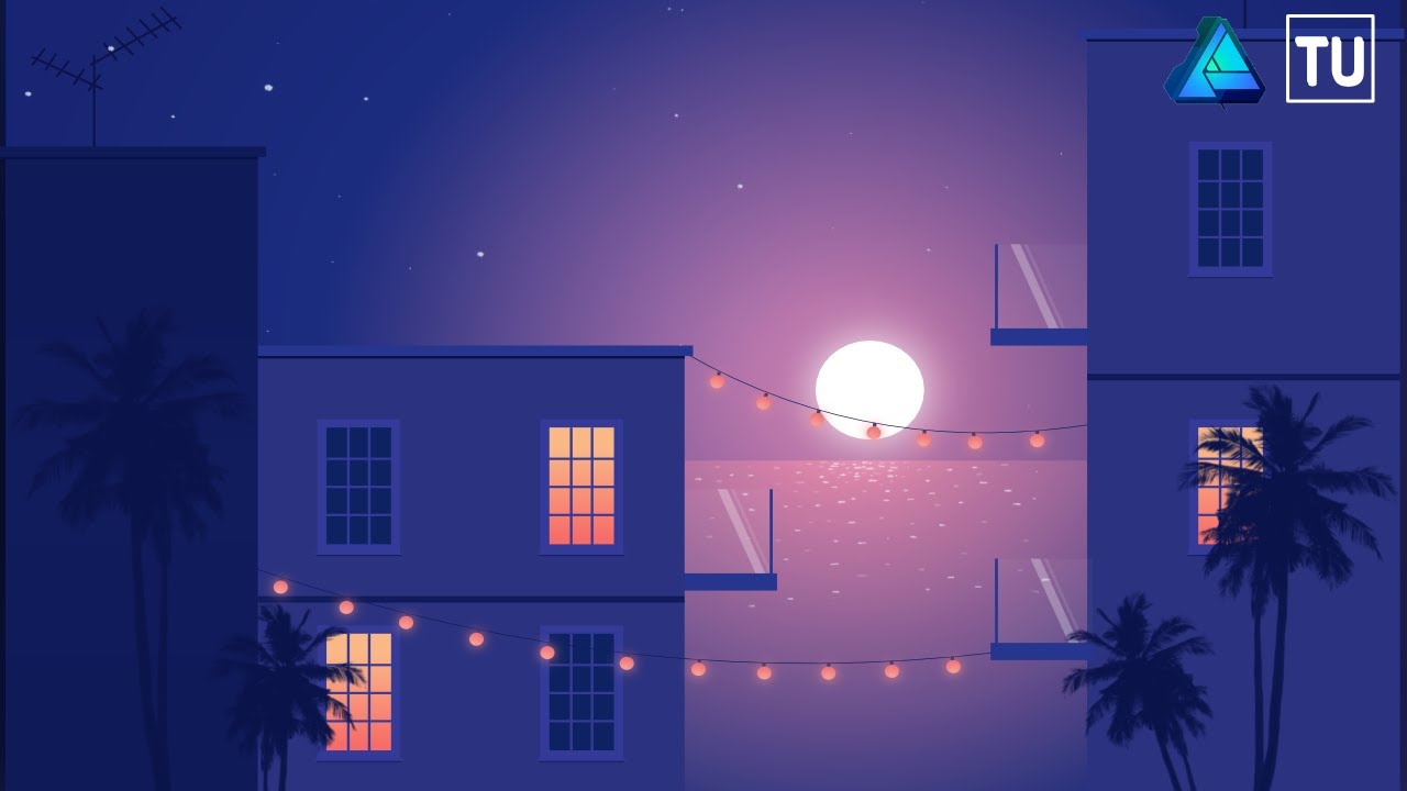 Night scene Vector Illustration in Affinity Designer