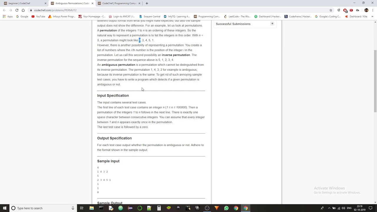 CodeChef - Beginner's problems : Ambiguous Permutations(PERMUT2)
