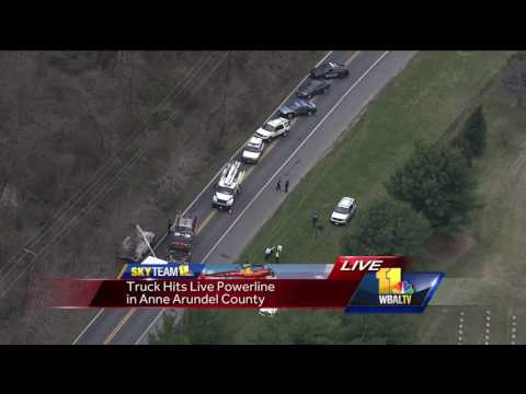 Video: Truck hits powerline in Crownsville