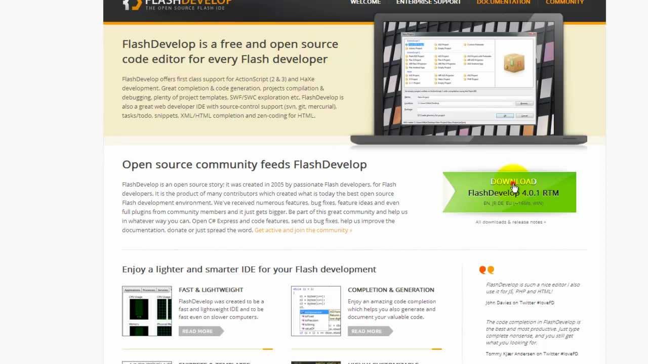 Installing FlashDevelop to learn actionscript 3 flash programming