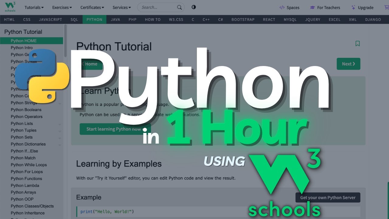 W3Schools Python Tutorial in 1 Hour | Learn Python Using W3Schools