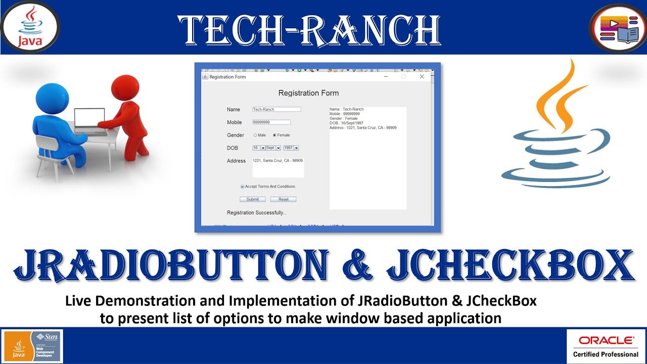 How to create JRadioButton & JCheckBox in Java Swing GUI API | SWING GUI API | @TechRanch
