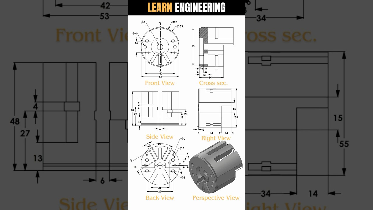 Engineering CAD 2D Drawing for Practice work - Share & Save ✅🙌 #learnengineering #mechnical #cad