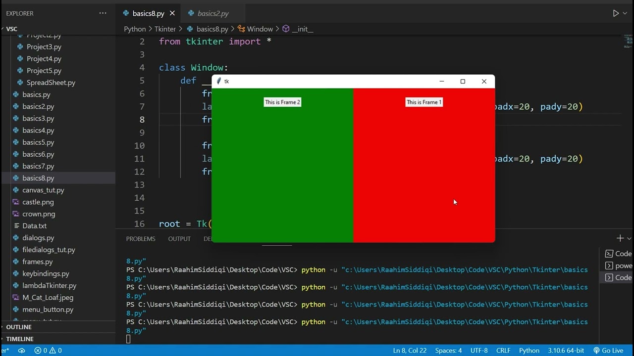 How to position Tkinter Frames side by side using pack()