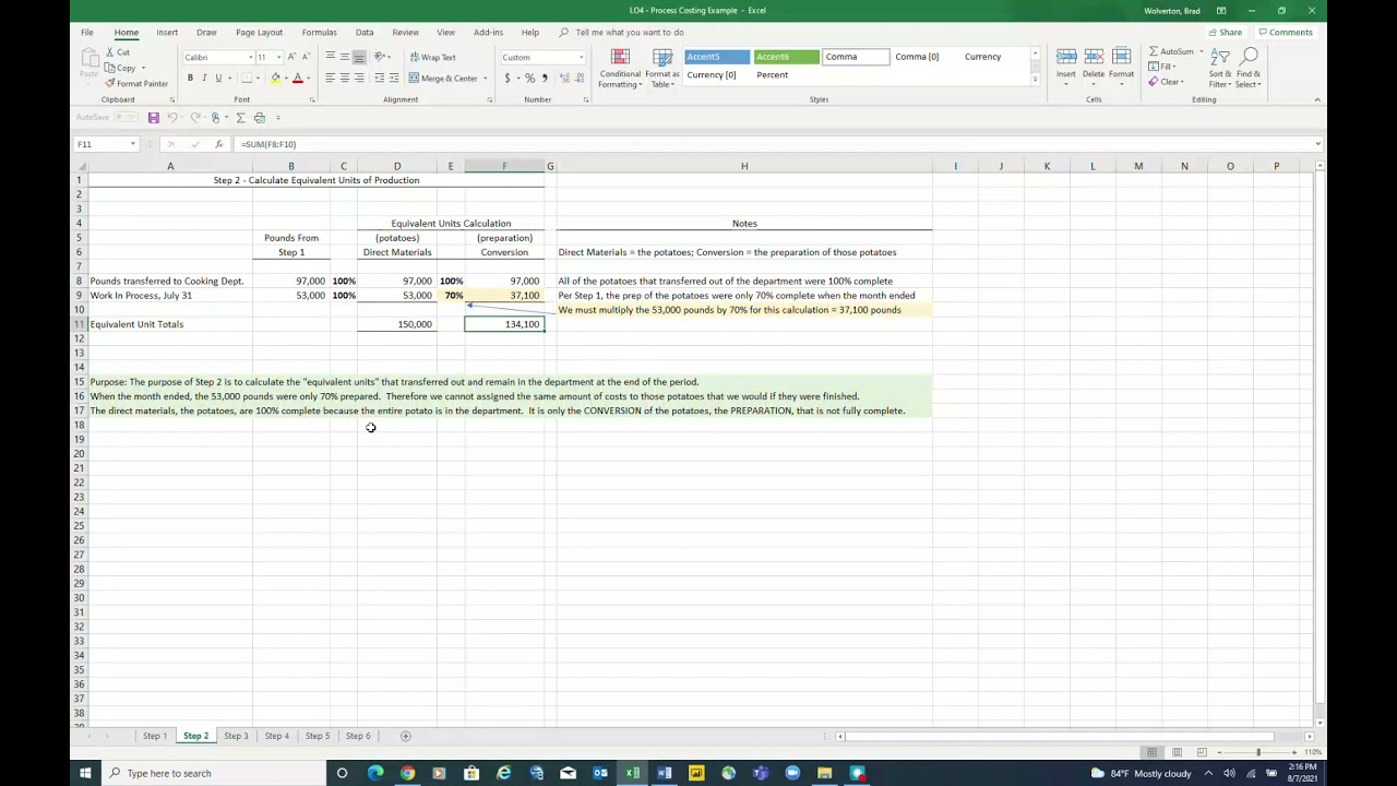 Process Costing - Spreadsheet Example
