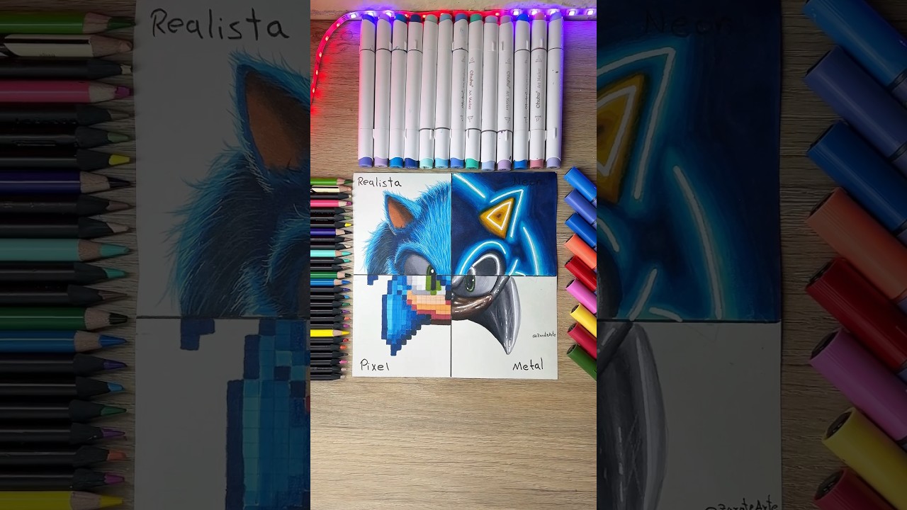 Drawing SONIC in 4 STYLES 🤩 Which is your favorite? #art #drawing #drawings