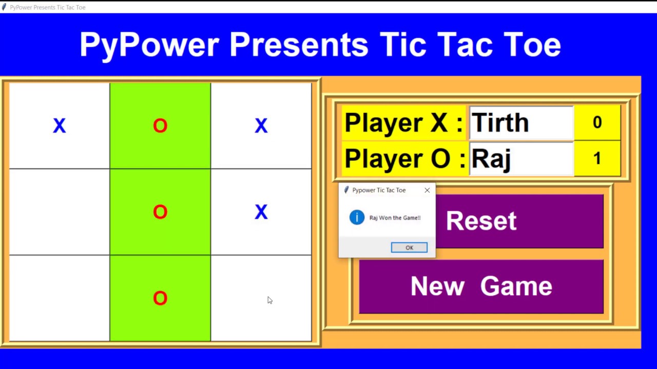 Output of TicTacToe with GUI Python | PyPower Projects