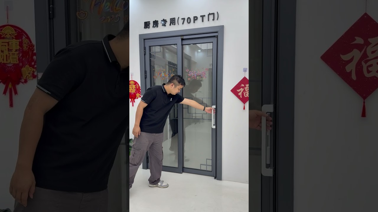 The PD door combines sliding and swing functions—it slides parallel first, then swings open at 90°