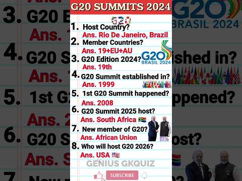 G20 SUMMIT 2024/CURRENT AFFAIRS/GENIUS GKQUIZ #currentaffairs #g20summit #gk #shorts #shortvideo