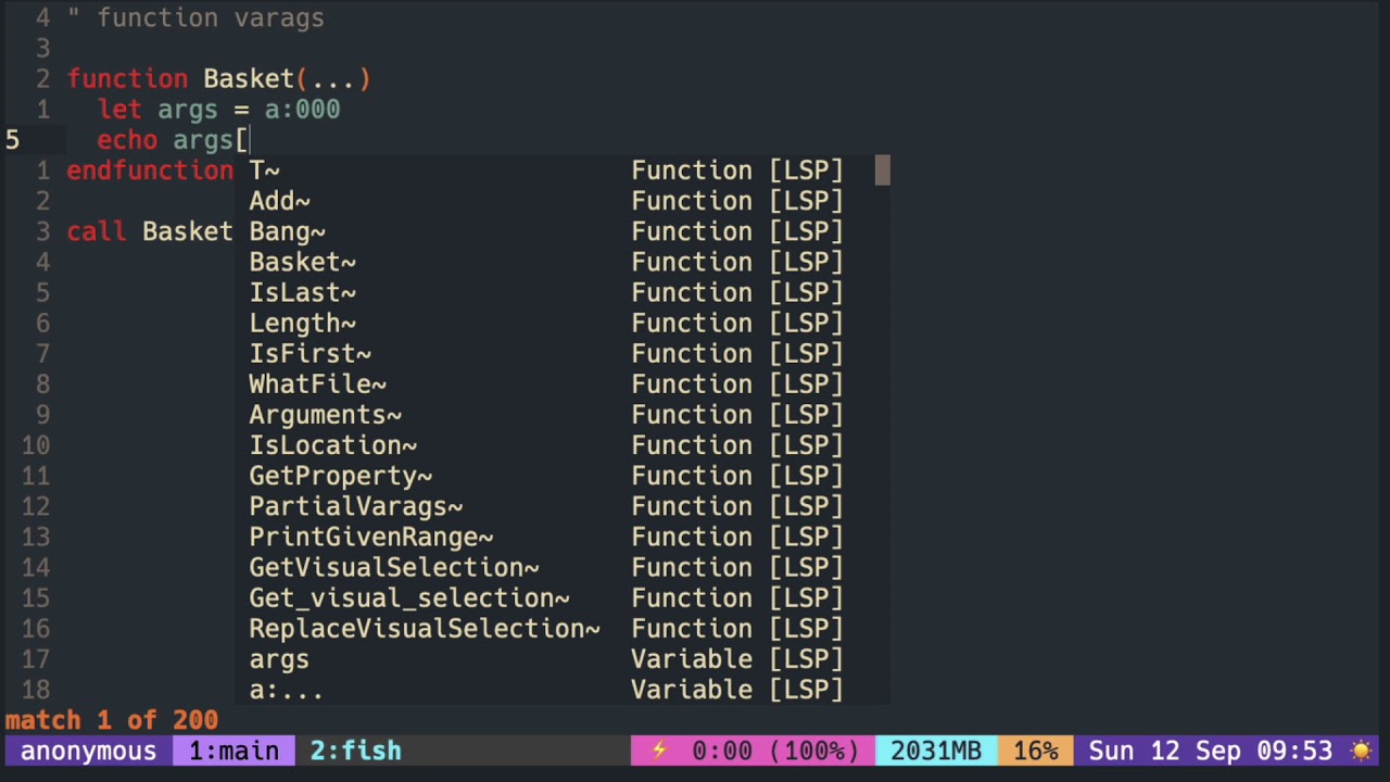 Vimscript Tutorial: Function ( variable arguments )