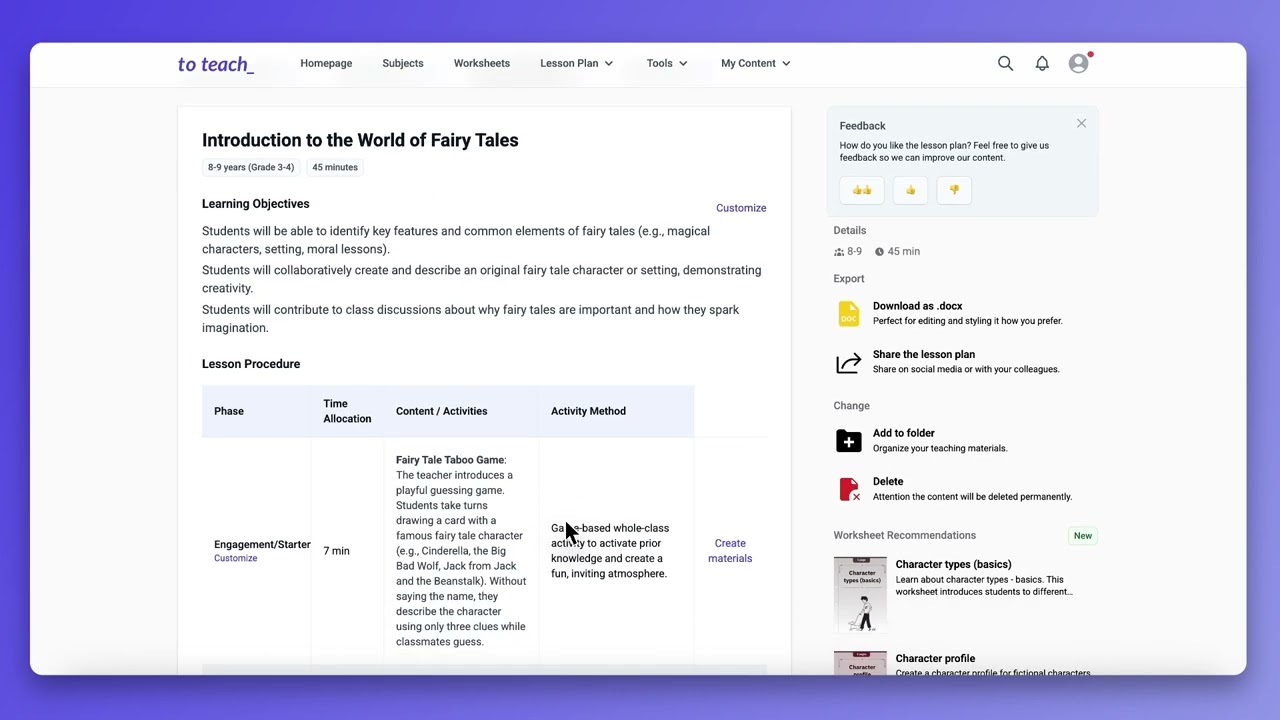 Create a lesson plan using to-teach.ai