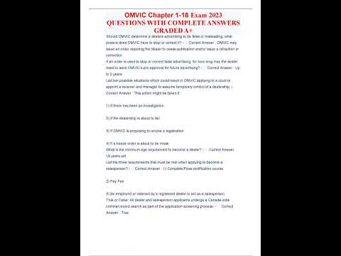 OMVIC Chapter 1 18 Exam 2023 QUESTIONS WITH COMPLETE ANSWERS GRADED A+