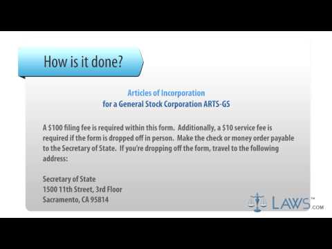 Articles of Incorporation for a General Stock Corporation ARTS GS