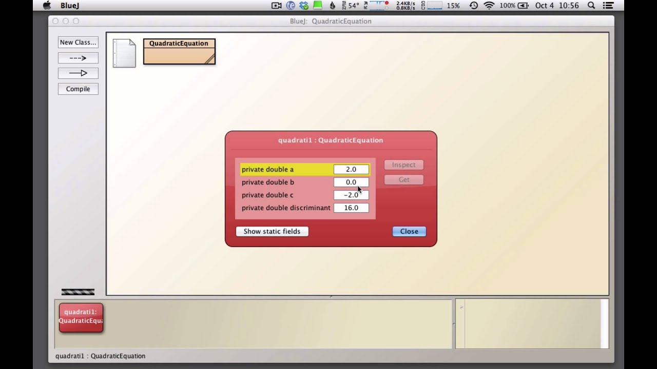 QuadraticEquation Class in Java