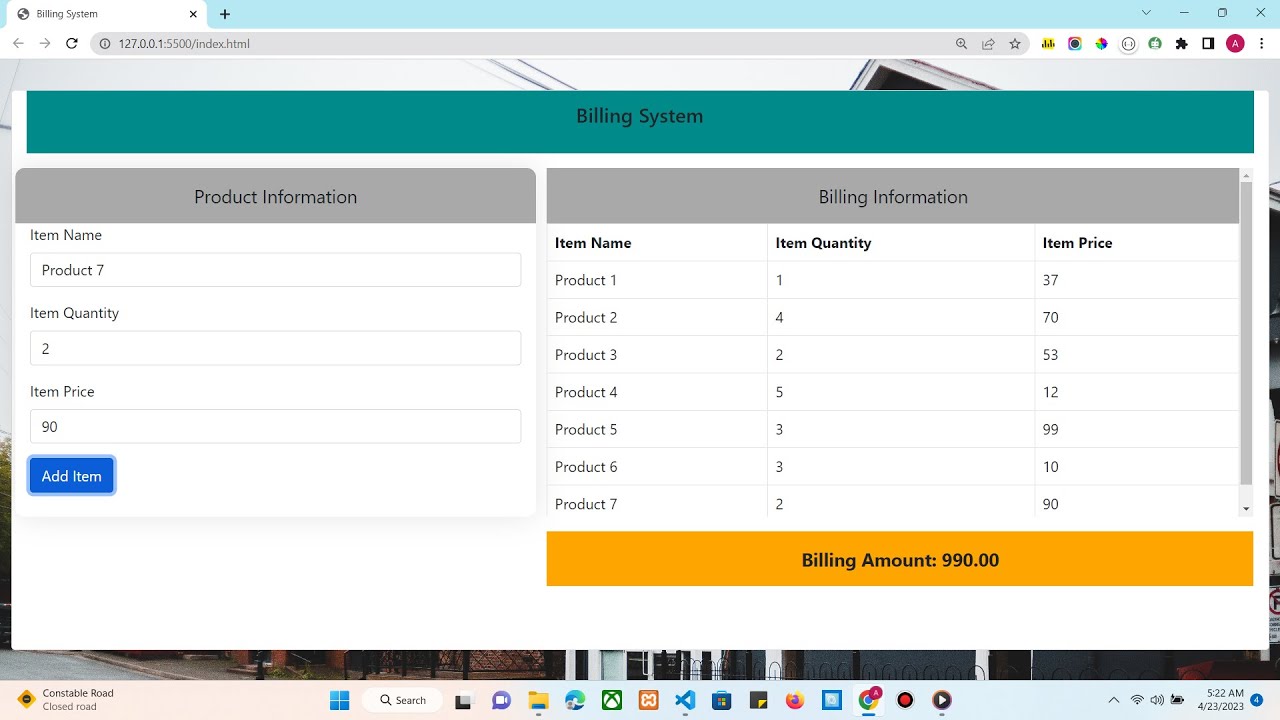 Build Simple Billing System With HTML CSS JavaScript | JavaScript Project