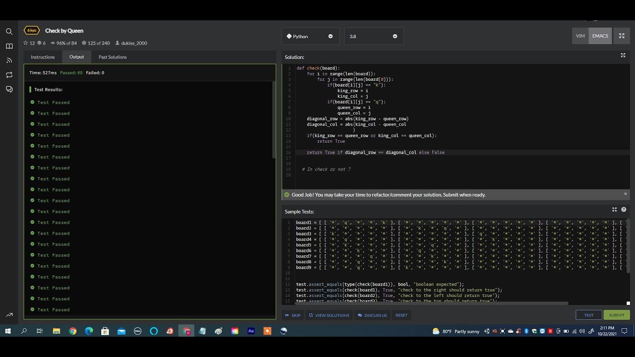 Python - Check By Queen | Codewars 6KYU