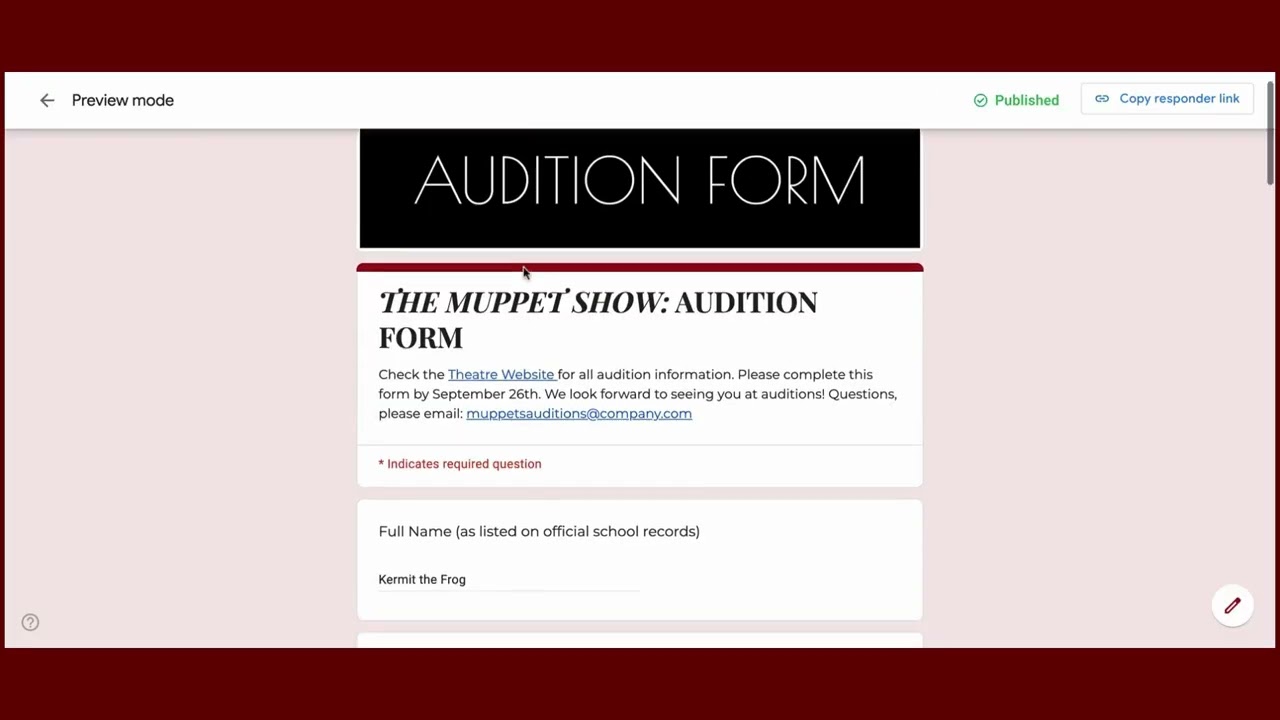 Audition Form Templates Preview Video