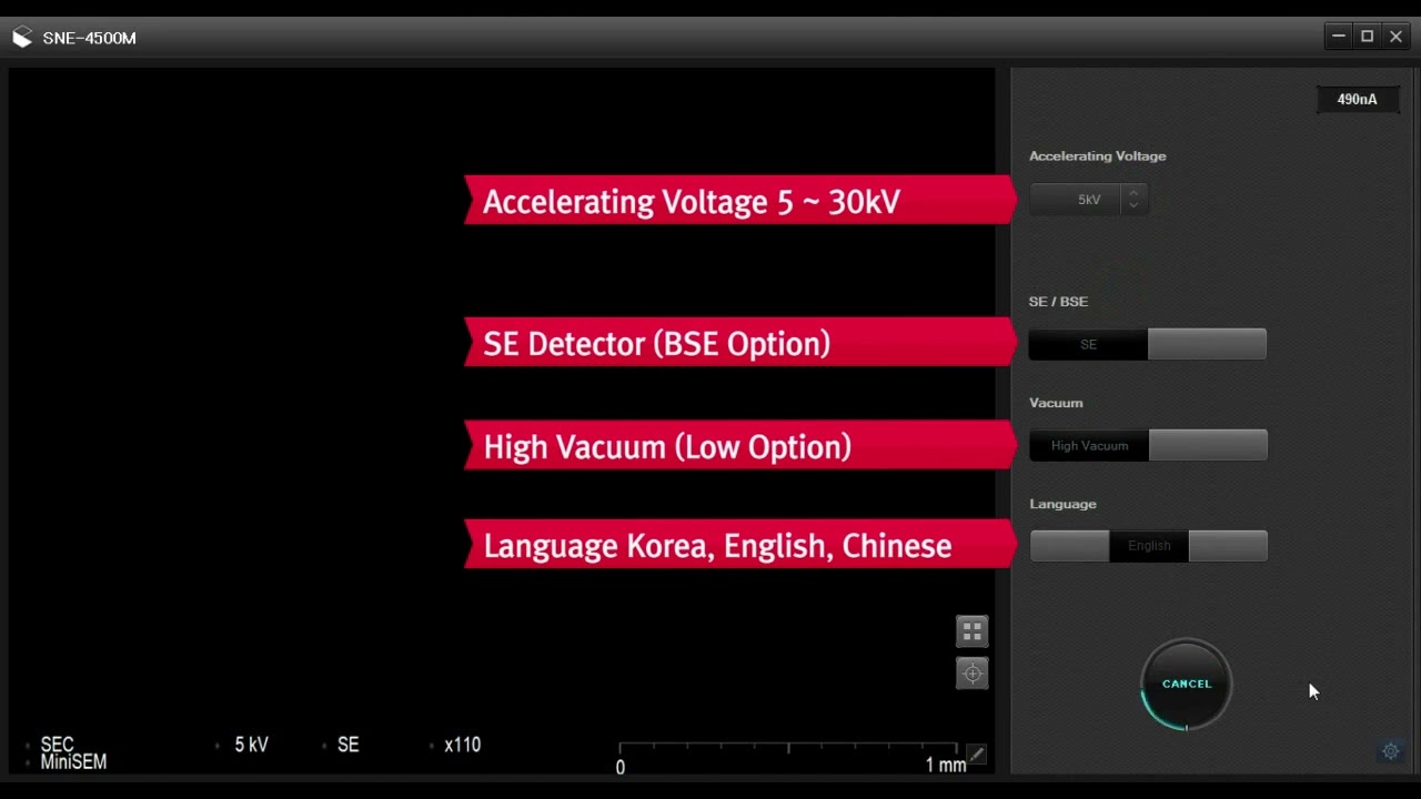 Demo of SEC Make - Table Top Scanning Electron Microscope (Mini-SEM) [SNE-4500M] ENG