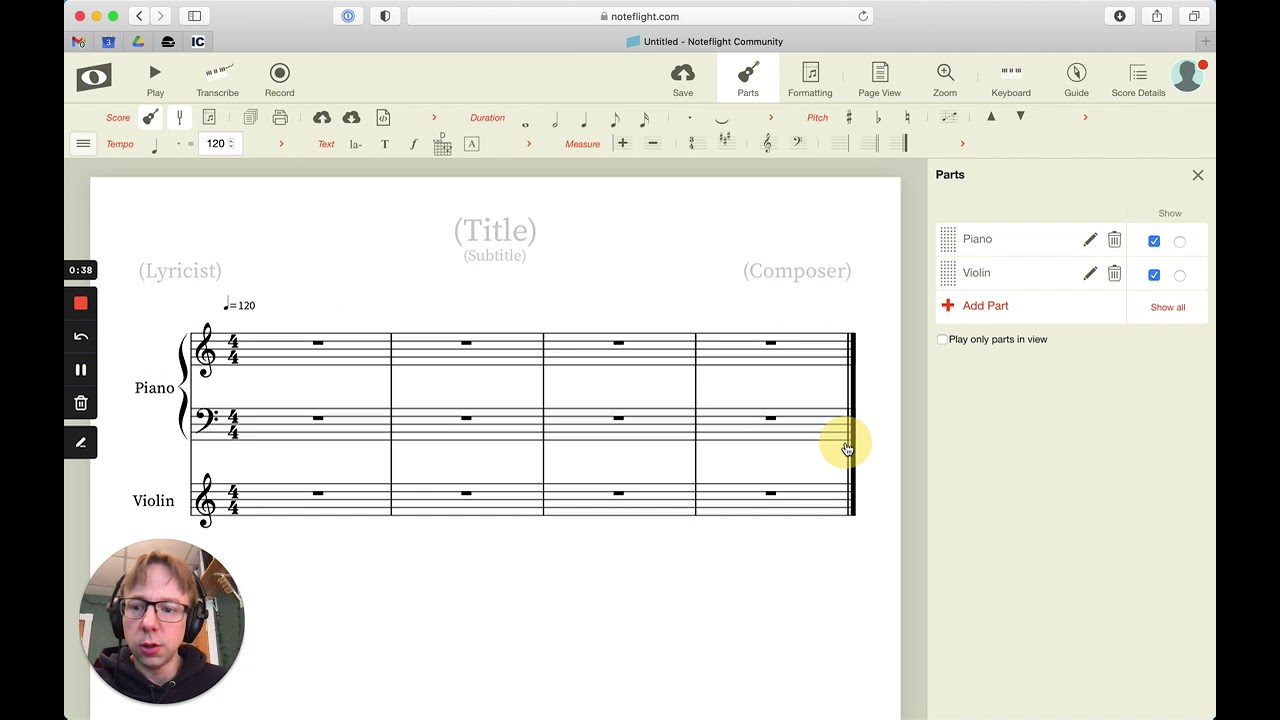 Noteflight  Adding multiple parts to a score