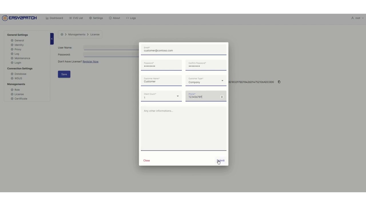 Easy2Patch Registration for Licensed Usage