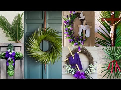 100+Palm Sunday Easter Decorations ideas church/home/door wreath flowers palm leaves satin ribbons