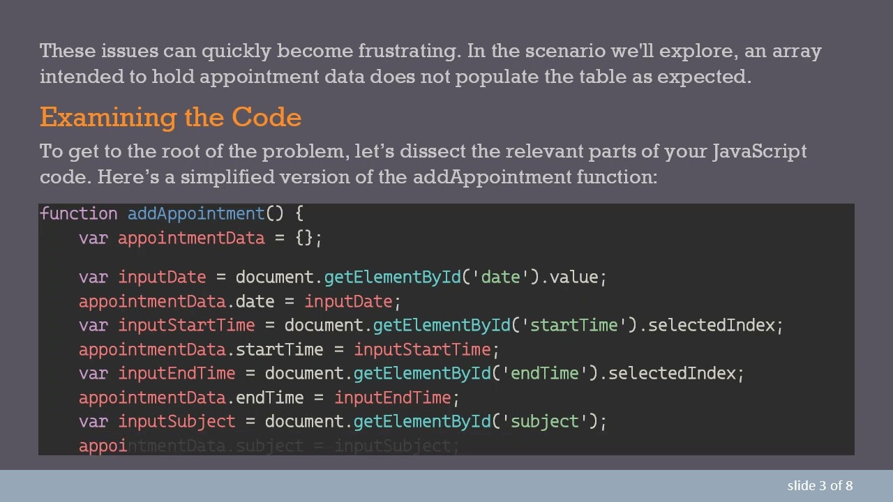 Why Your Array Is Not Appending as a New Row in Your Table: A JavaScript Debugging Guide