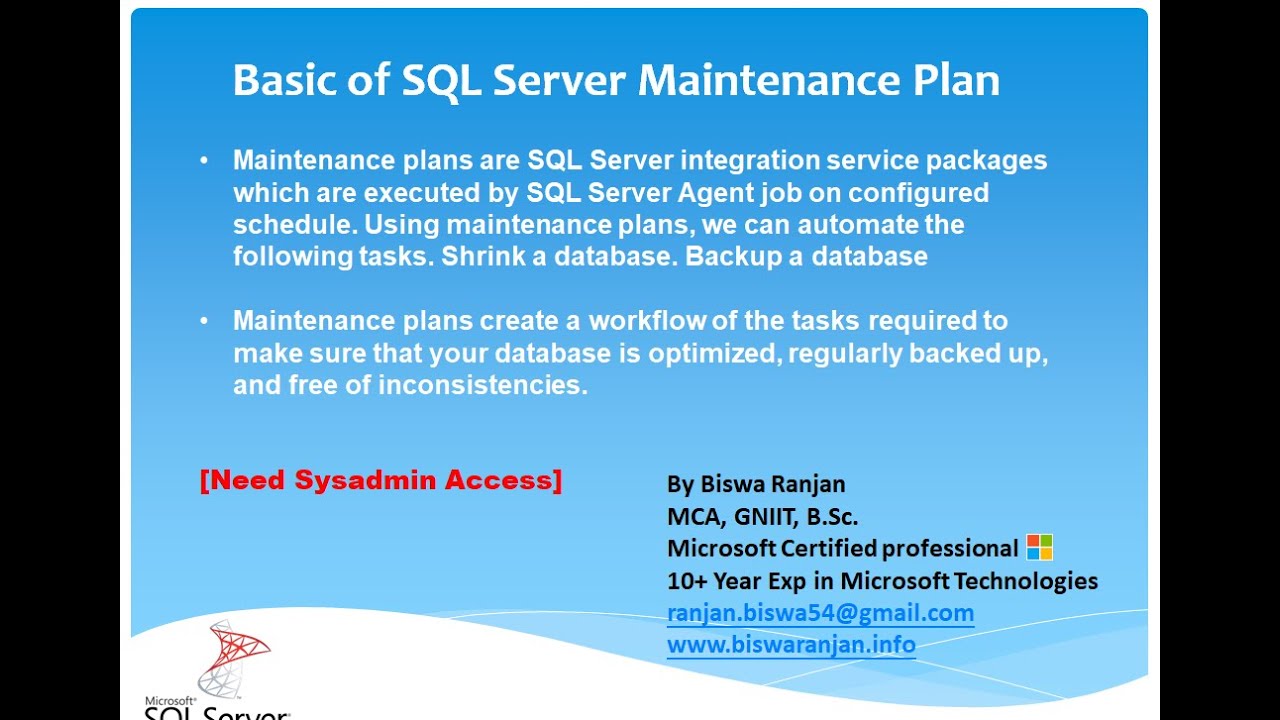 Optimizing Database-Basic of SQL Server maintenance plan