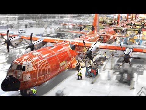 Secret USAF aircraft factory Producing Lockheed C-130 Super Hercules military aircraft Assembly line