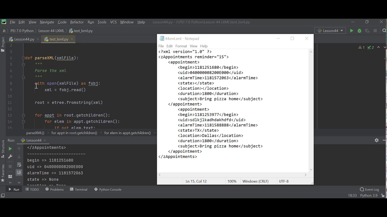 Lesson 44 Parse XML FILE.  Python Programming.