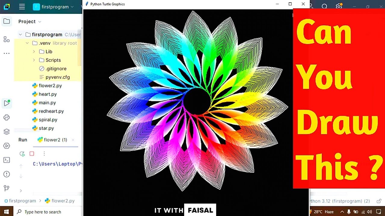 Flower Pattern Using Python Turtle Graphics Design | Python Coding For Beginners
