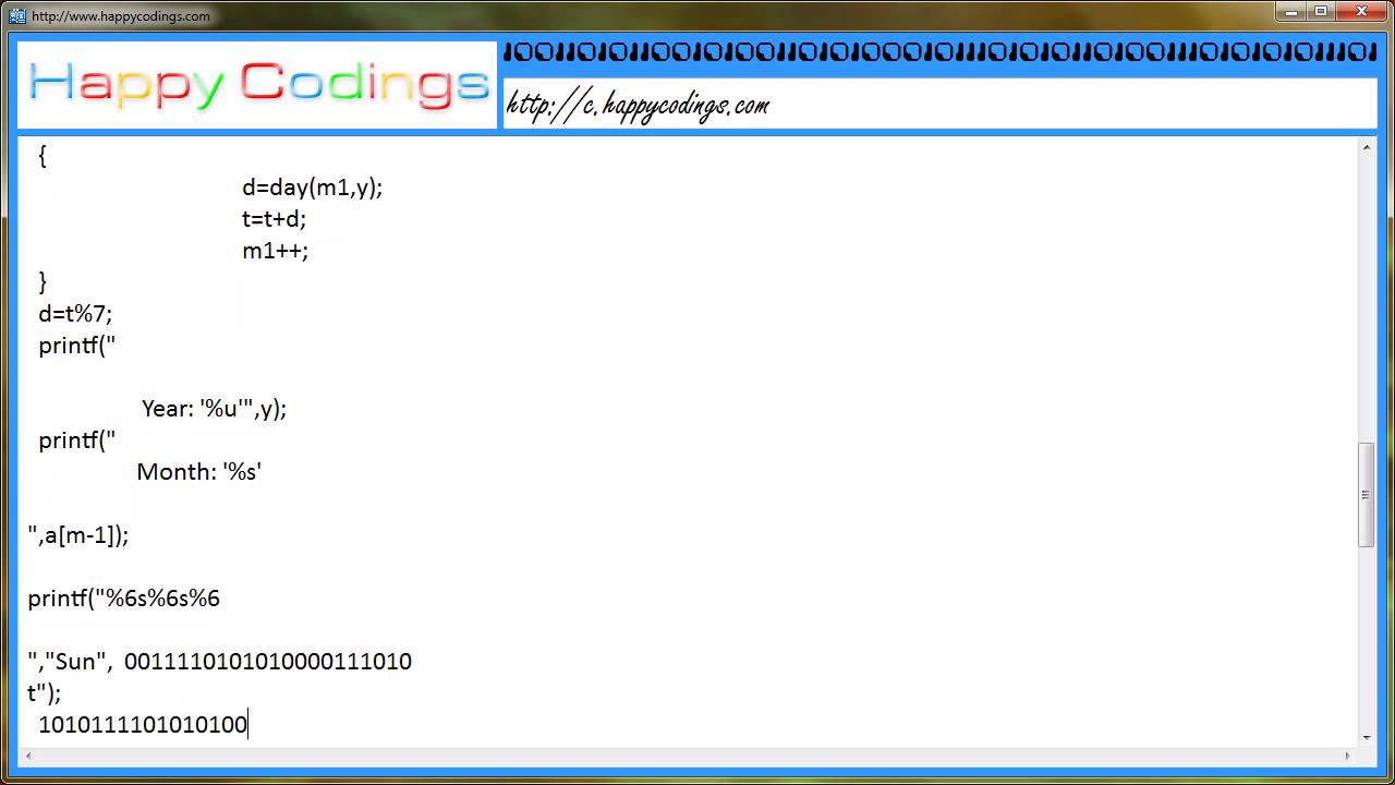 Calendar Program - C Code Example