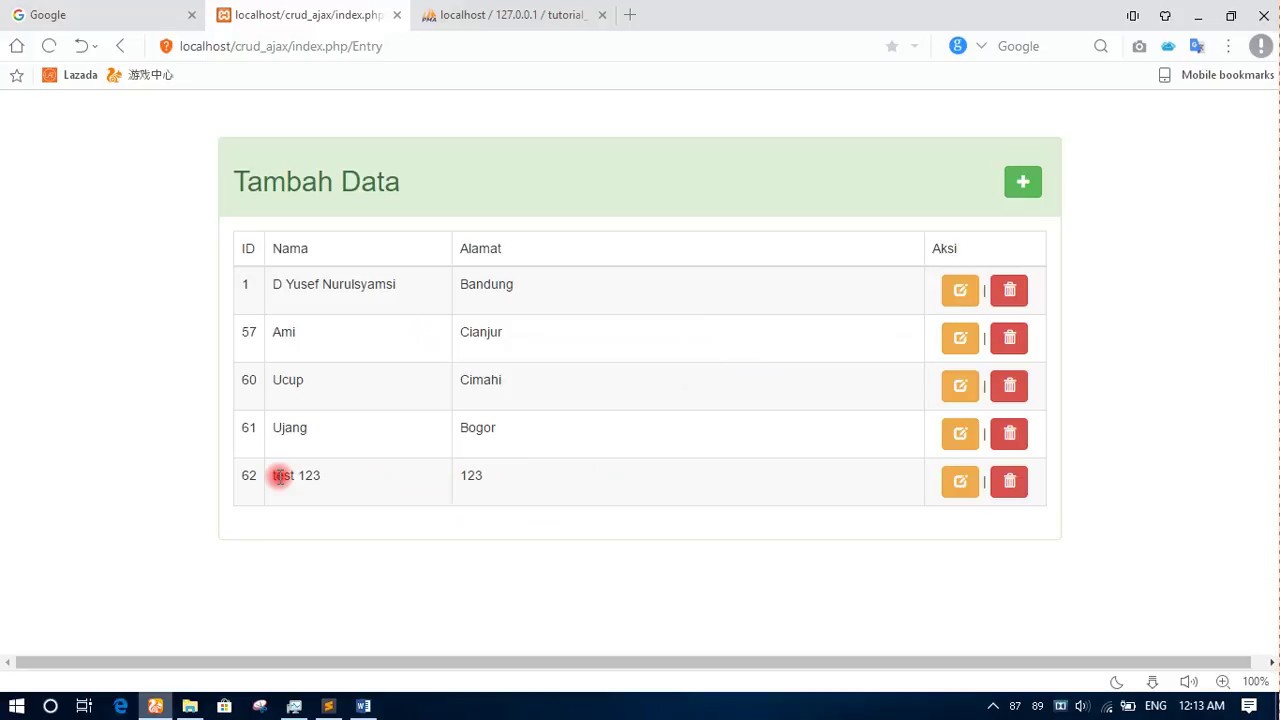 CRUD AJAX Codeigniter dan Github