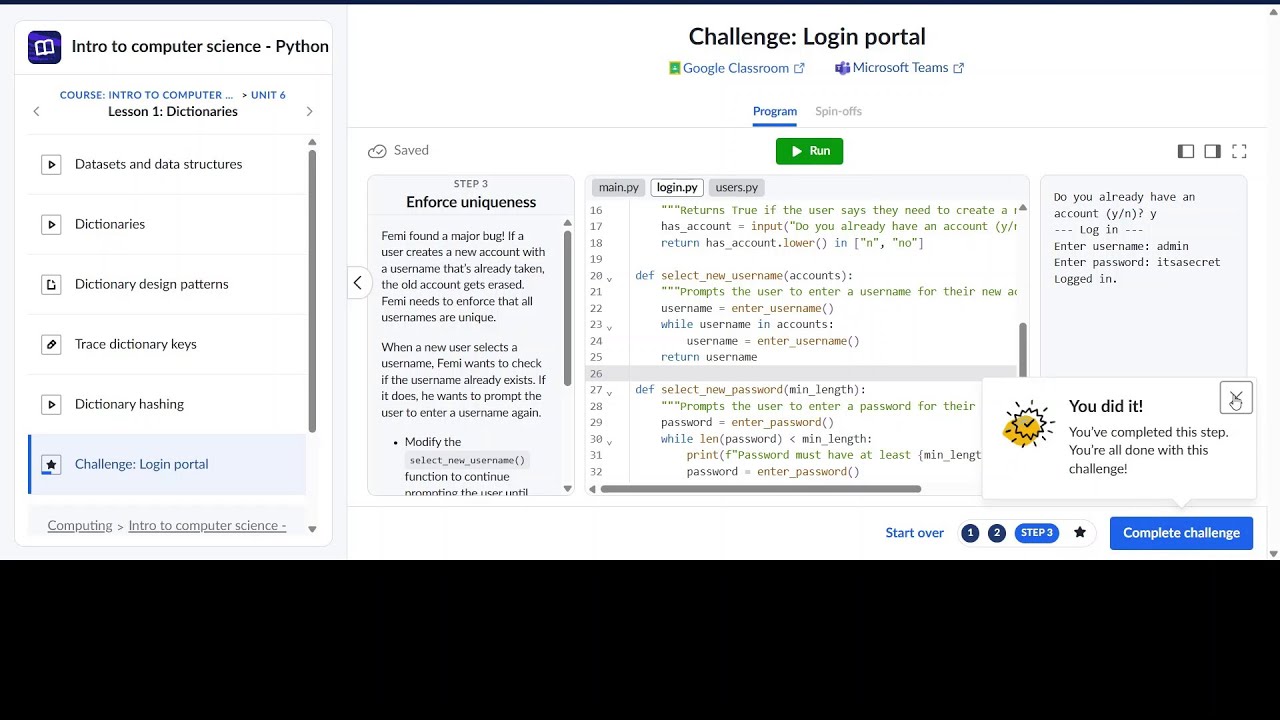 Challenge Login Portal Khan Academy