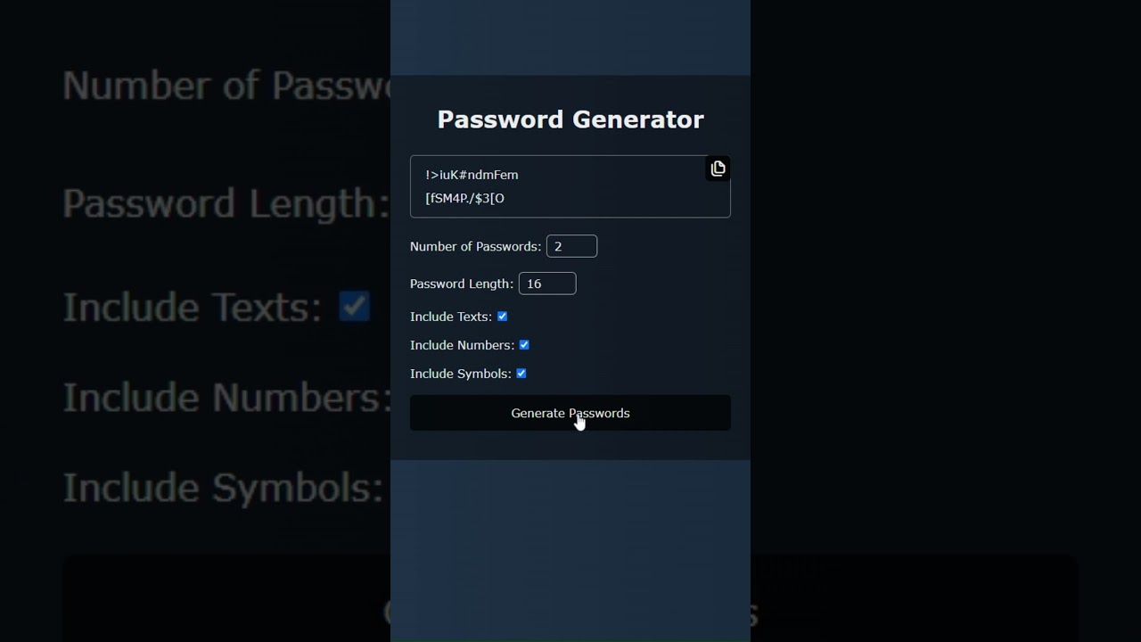 Password Generator using javaScript #shorts
