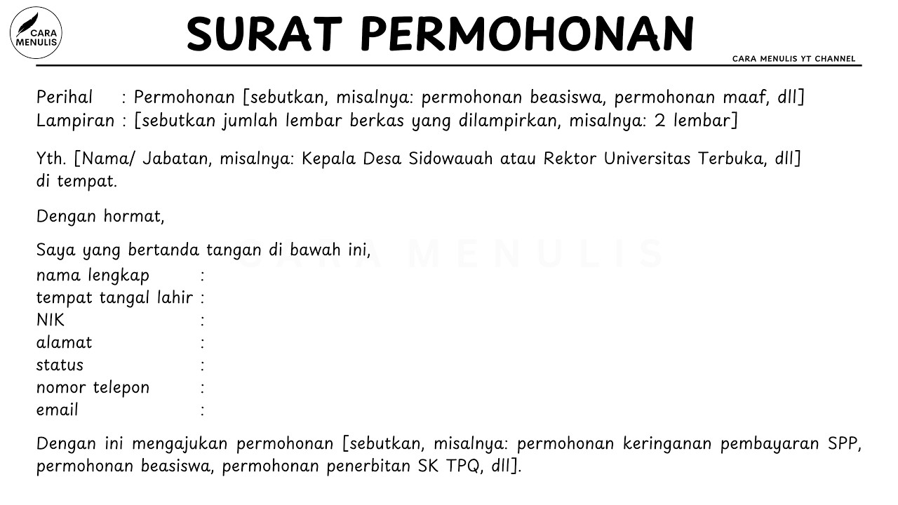 FORMAT SURAT PERMOHONAN STEP BY STEP BESERTA CONTOHNYA