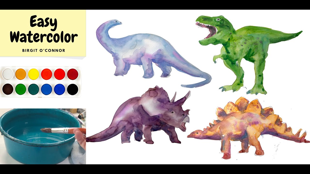 🦕 Easy Dinosaurs, in Watercolor Fun, Tutorial for Kids, Beginners & Creative Artists 🎨