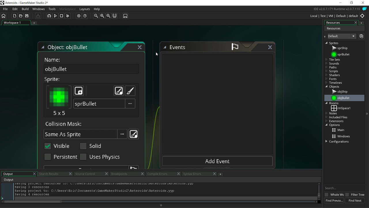GMS2 Tutorial Asteroids Part 04 Fire Bullets
