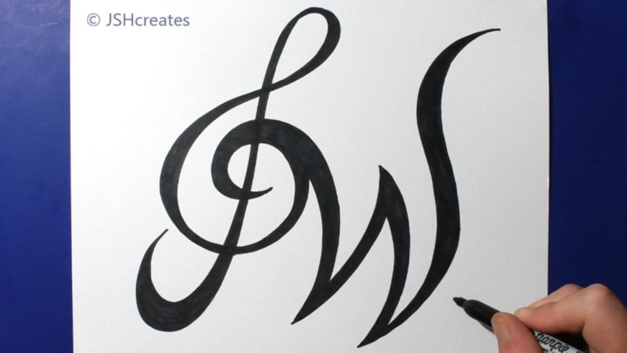Fancy Lettering / Cool Letter Writing / Treble Clef W Initial / Step By Step Design Drawing