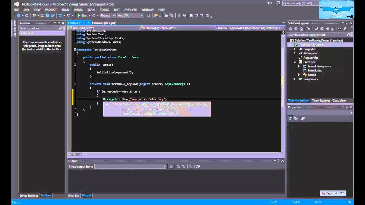 How to Capture which key is pressed using KeyDown Events