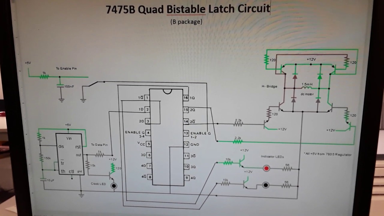 Make a 7475 Latch Circuit schematic