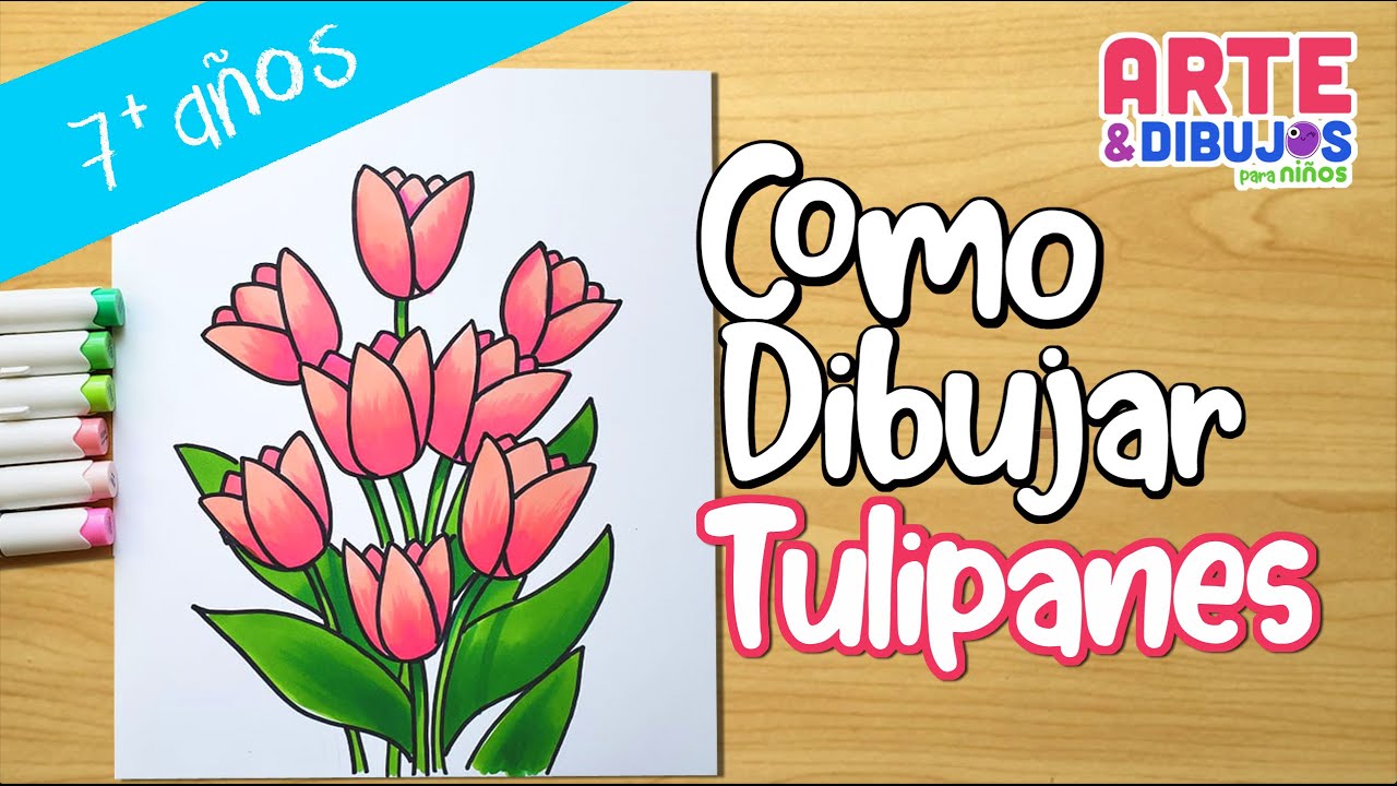 Como dibujar TULIPANES fácil para niños | Arte y dibujos para niños