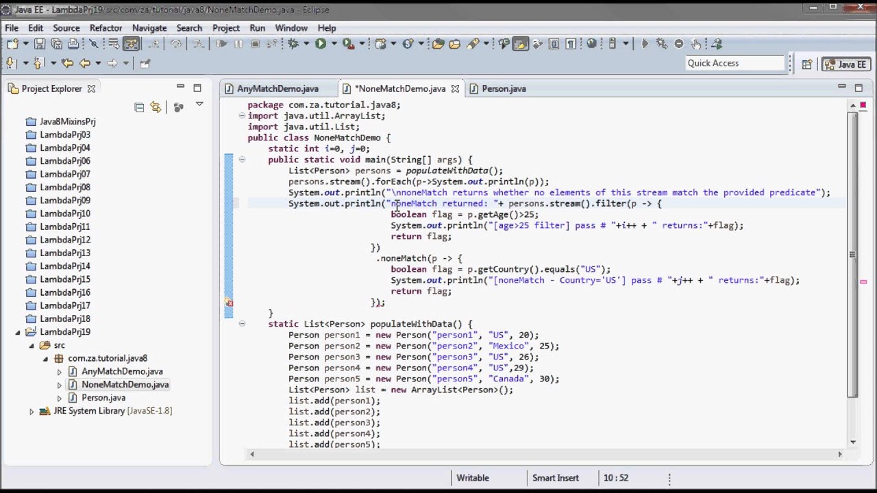 Java 8 Tutorial 19 (Streams) - noneMatch, anyMatch Stream methods