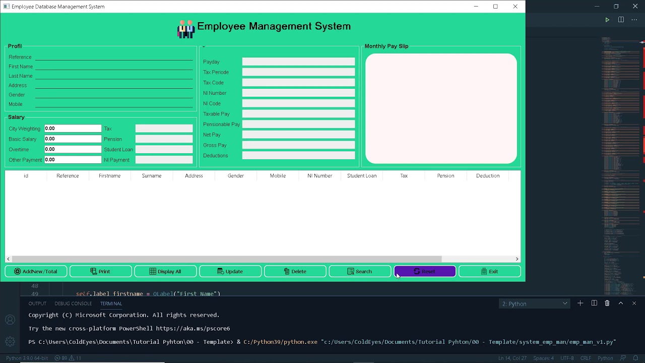 Python PyQT5 GUI Database - Demo Employee Management System