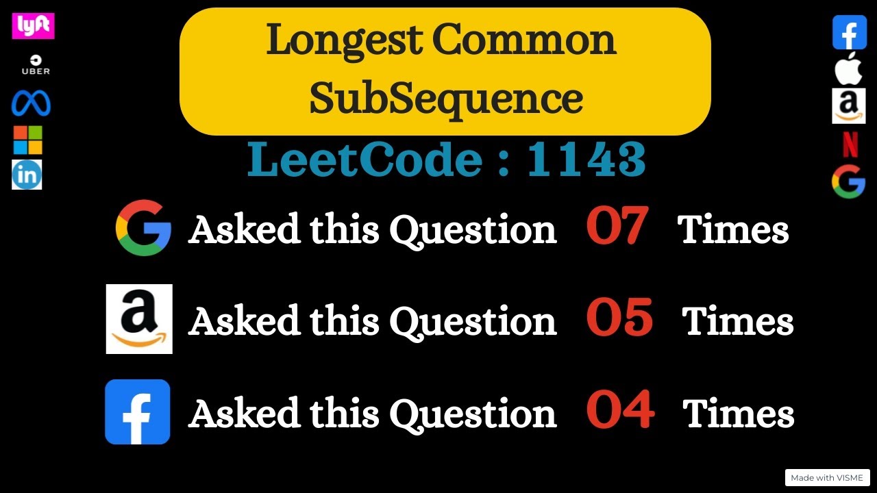 VERY IMPORTANT- Dynamic Programming- Interview Problem || Longest Common Subsequence: Leetcode 1143