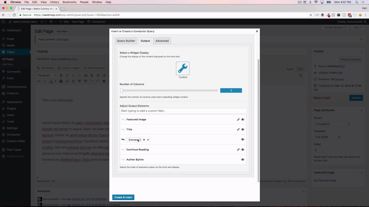 Using the shortcode builder in post editor