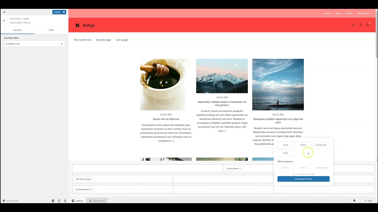 How to use the header builder in Botiga
