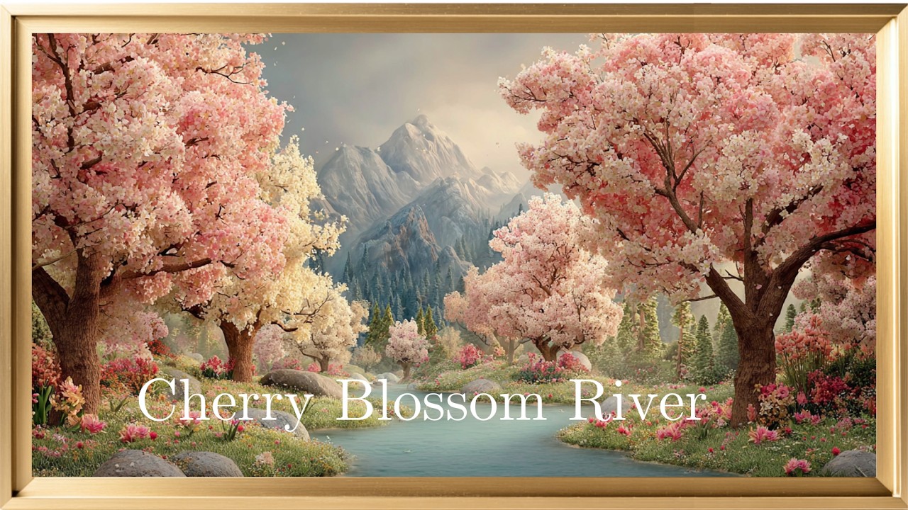 Magical Cherry Blossom River Valley| Vibrant Spring Meadow Animated 4K TV Frame Ambient Art